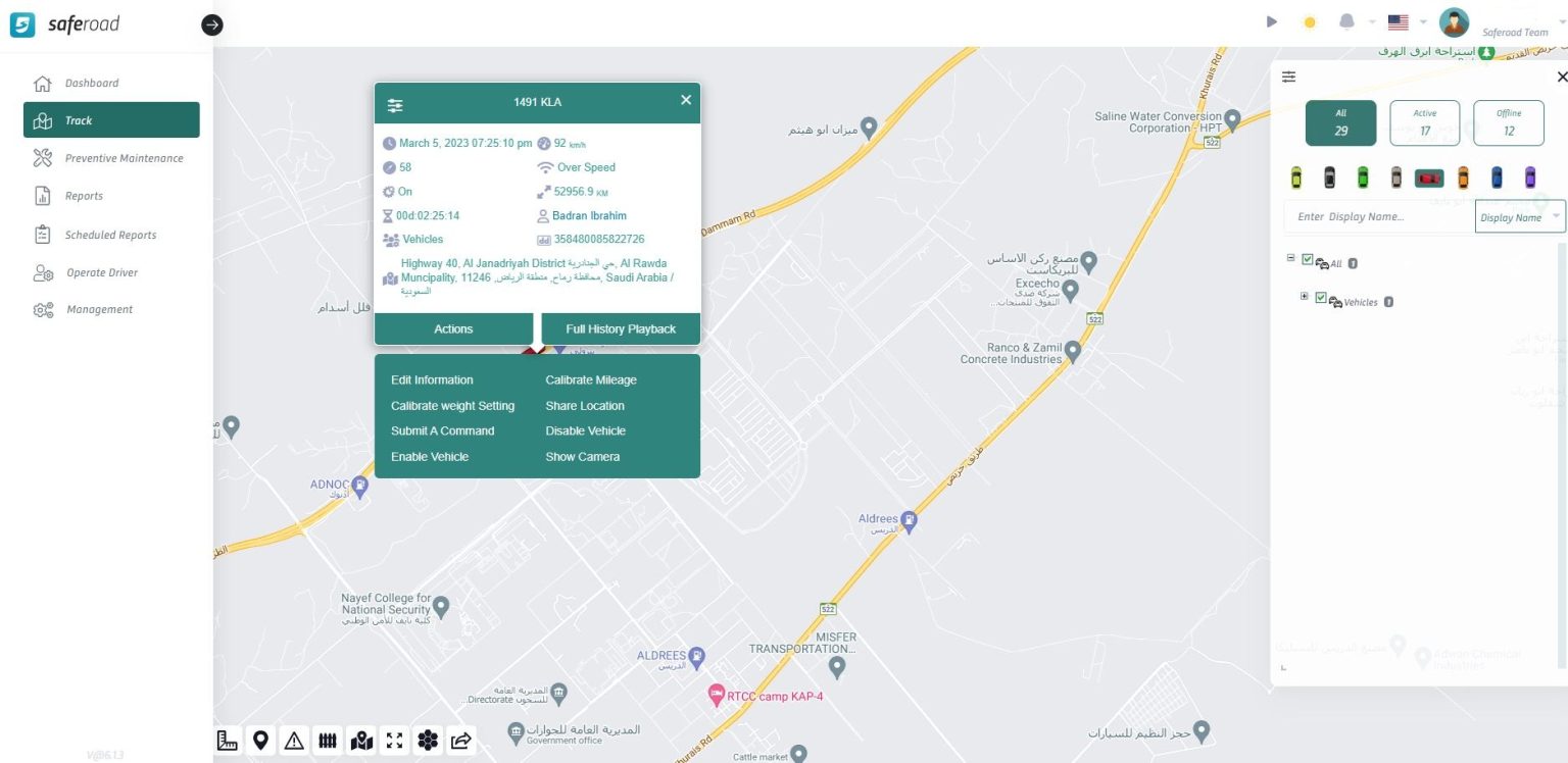 Saferoad Product list - telematics management features & benefits